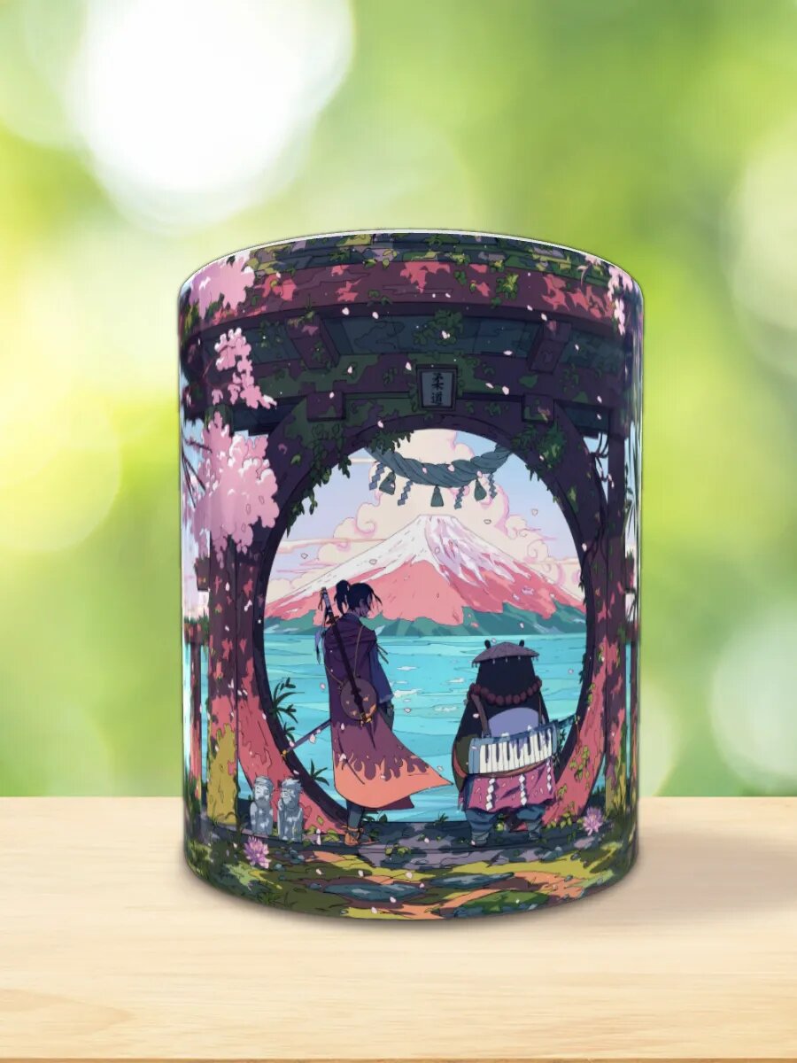 Кружка Сакура Панда самурай