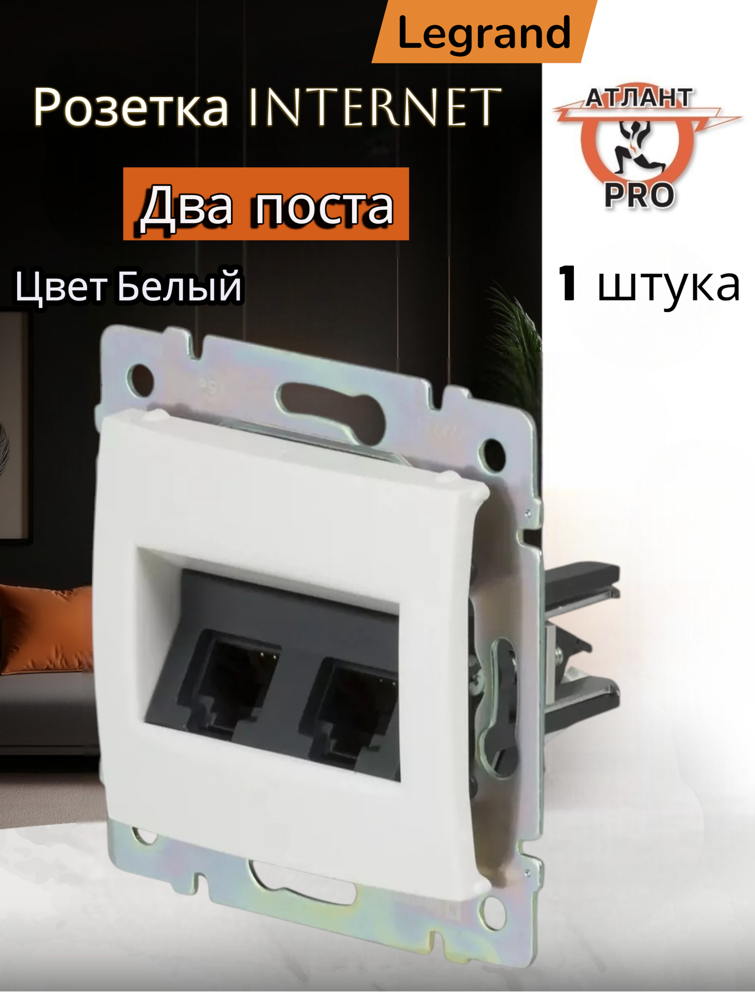 4131/4231 Розетка INT для интернета 2 поста (входа) 1шт белая