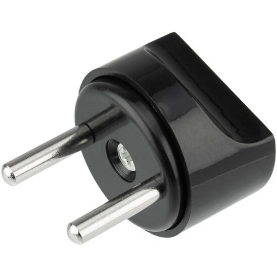 Адаптер сетевой (переходник) Rexant с Евро А/F на вилку С1 CEE 7/2 «Питер» 6А б/з черный упак. (50 шт)