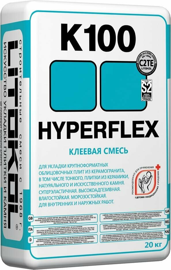 Суперэластичная Клеевая Смесь Litokol Hyperflex K100 20кг Белый.