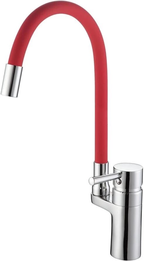 Смеситель для кухни D-Lin D157315-4 с гибким изливом, хром/красный