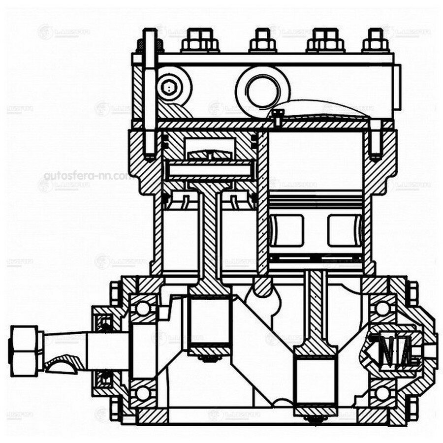 LUZAR LAC1202 Компрессор МАЗ ЯМЗ-7511 (275 л/мин,2 цил, без шкива) (LUZAR)