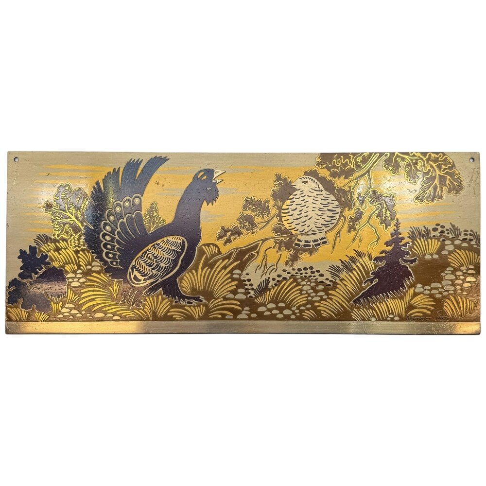 Златоустовская настенная гравюра на стали "Глухарь", 38*15 см, 1982 г. Златоуст, СССР