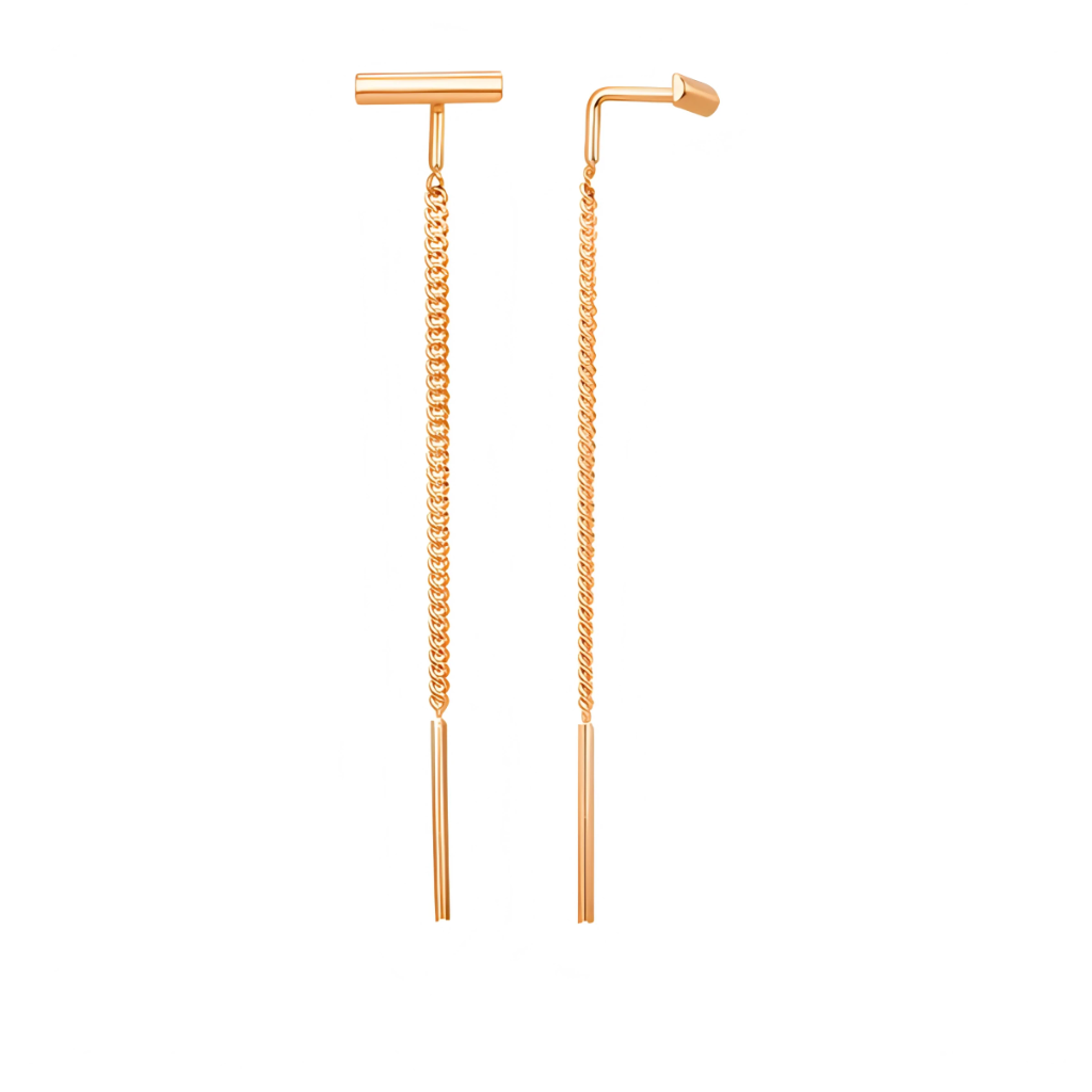 Серьги цепочки, с подвесками, красное золото, 585 проба