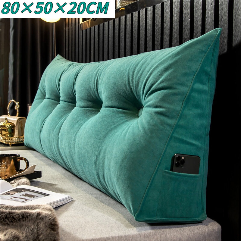 Треугольная подушка в современном стиле, для кровати, съемный чехол,80x50x20 см，павлиново-зеленый