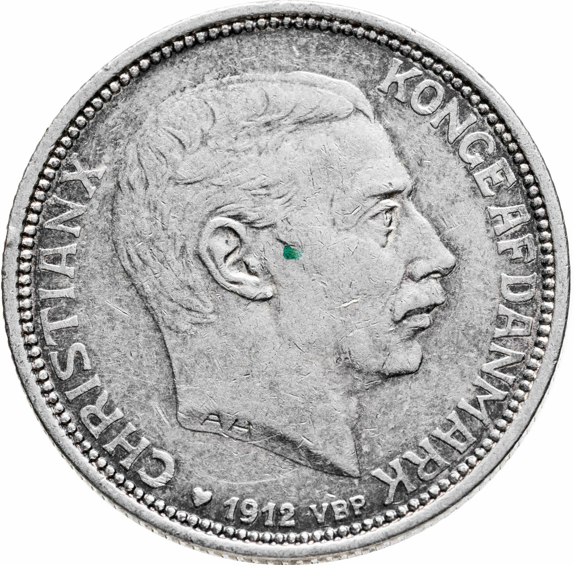 Дания 2 кроны kroner 1912 смерть Фредерика VIII и вступление на престол Кристиана X, Серебро 800, в сохранности XF-AU