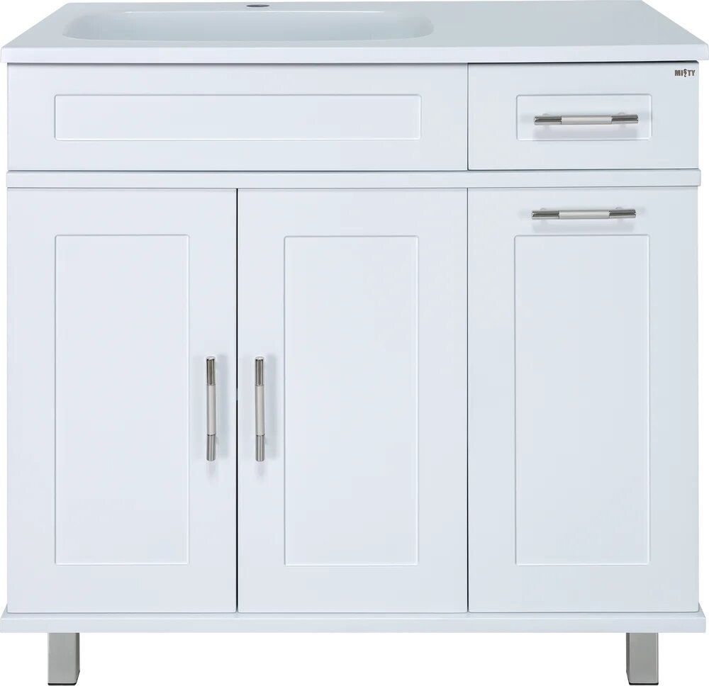 Тумба под раковину без столешницы Misty Купер 90 L белая, с бельевой корзиной