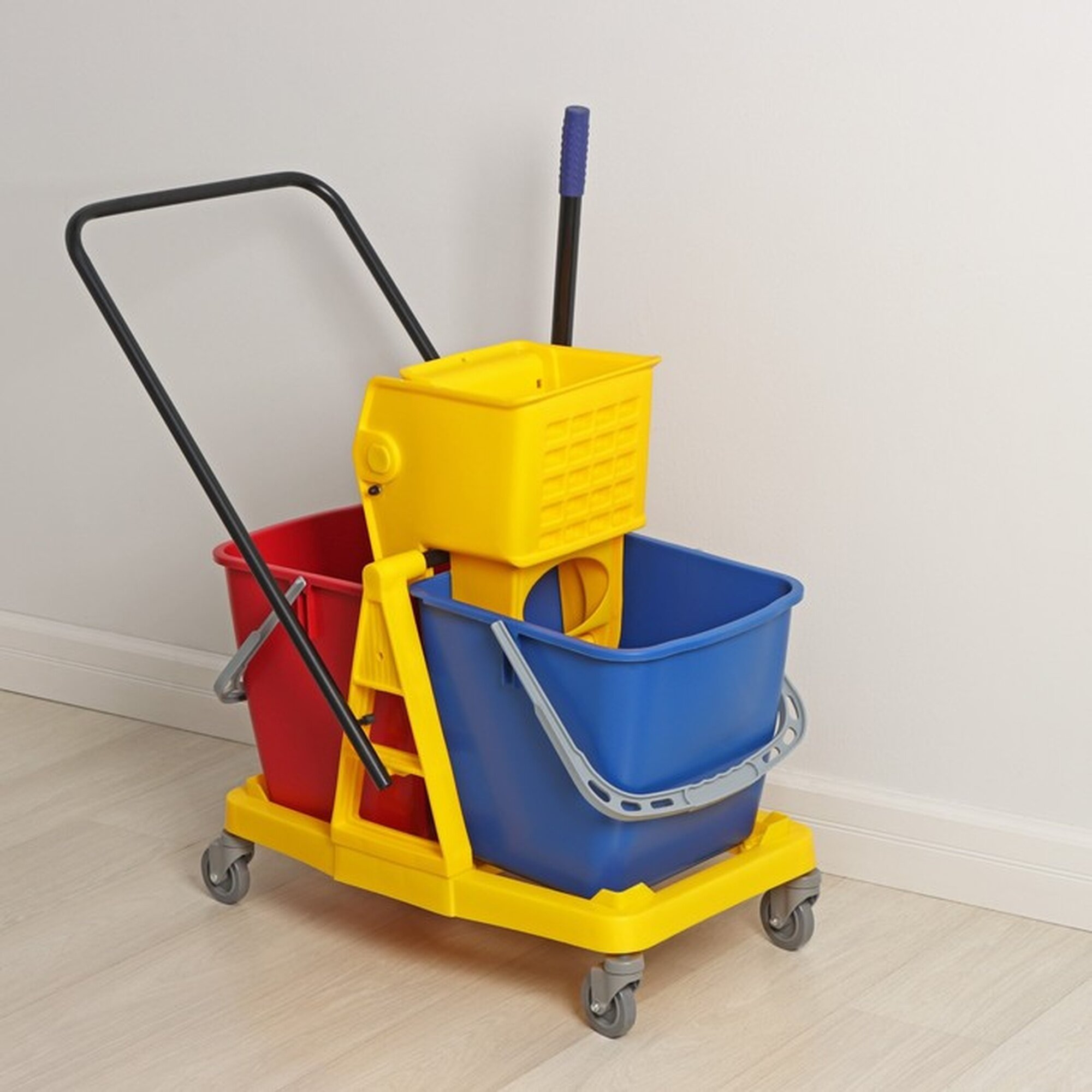 Тележка SKYPHOS, двухведерная, с отжимом, на колесах, 46л, пластик