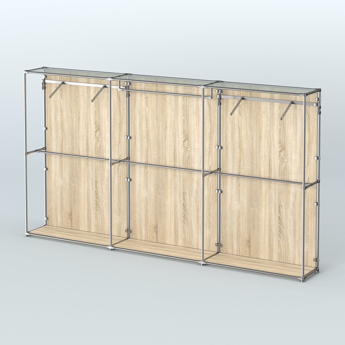 Торговая система хром (задняя стенка - ДСП) 3600 мм с поручнями №3, Дуб Сонома