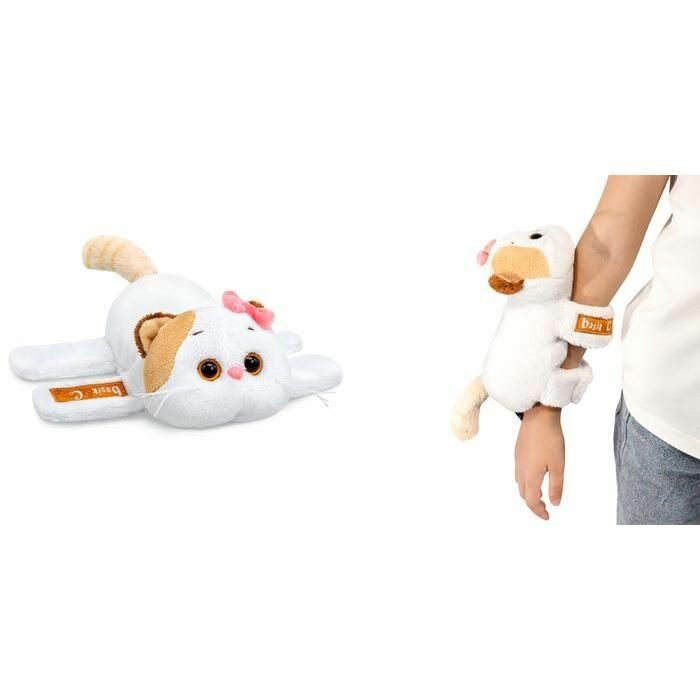 Мягкая игрушка Basik&Co "Budi Basa", Кошечка Ли-Ли, с бантиком, 18 см, на 2 слэп-браслетах