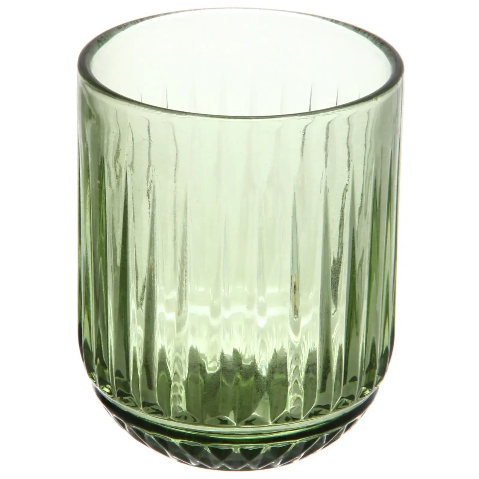 Стакан низкий стеклянный 260мл «Аристократ», зеленый, рифленый, цилиндр, грани, прочность