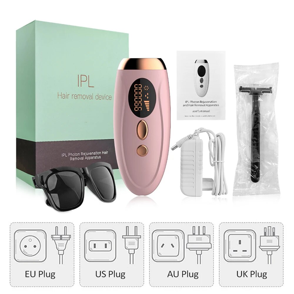 IPL эпилятор для тела и лица, 999999 вспышек, Pink, EU plug