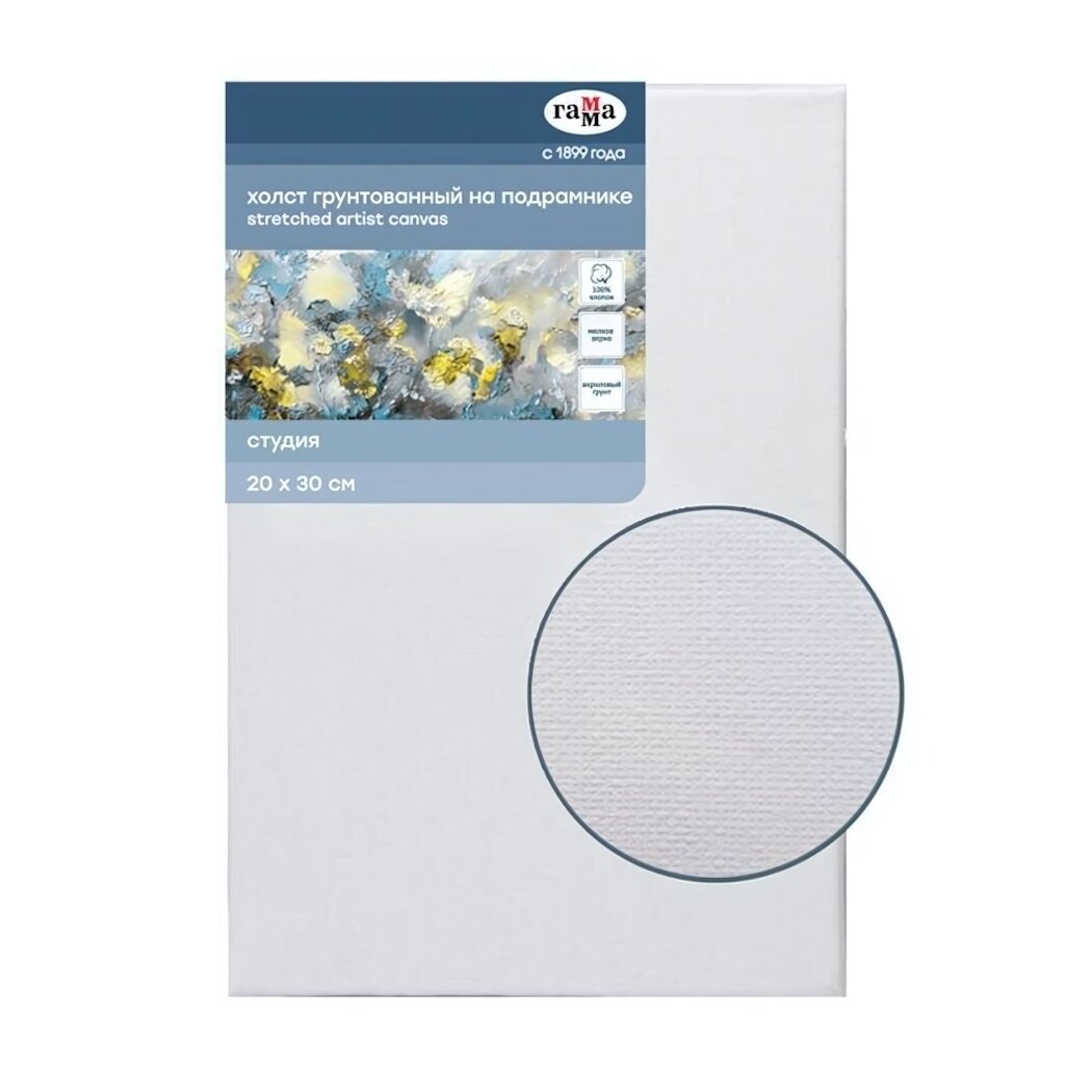 Холст на подрамнике 'Студия' 20x30 см, грунтованный, мелкое зерно, 100% хлопок