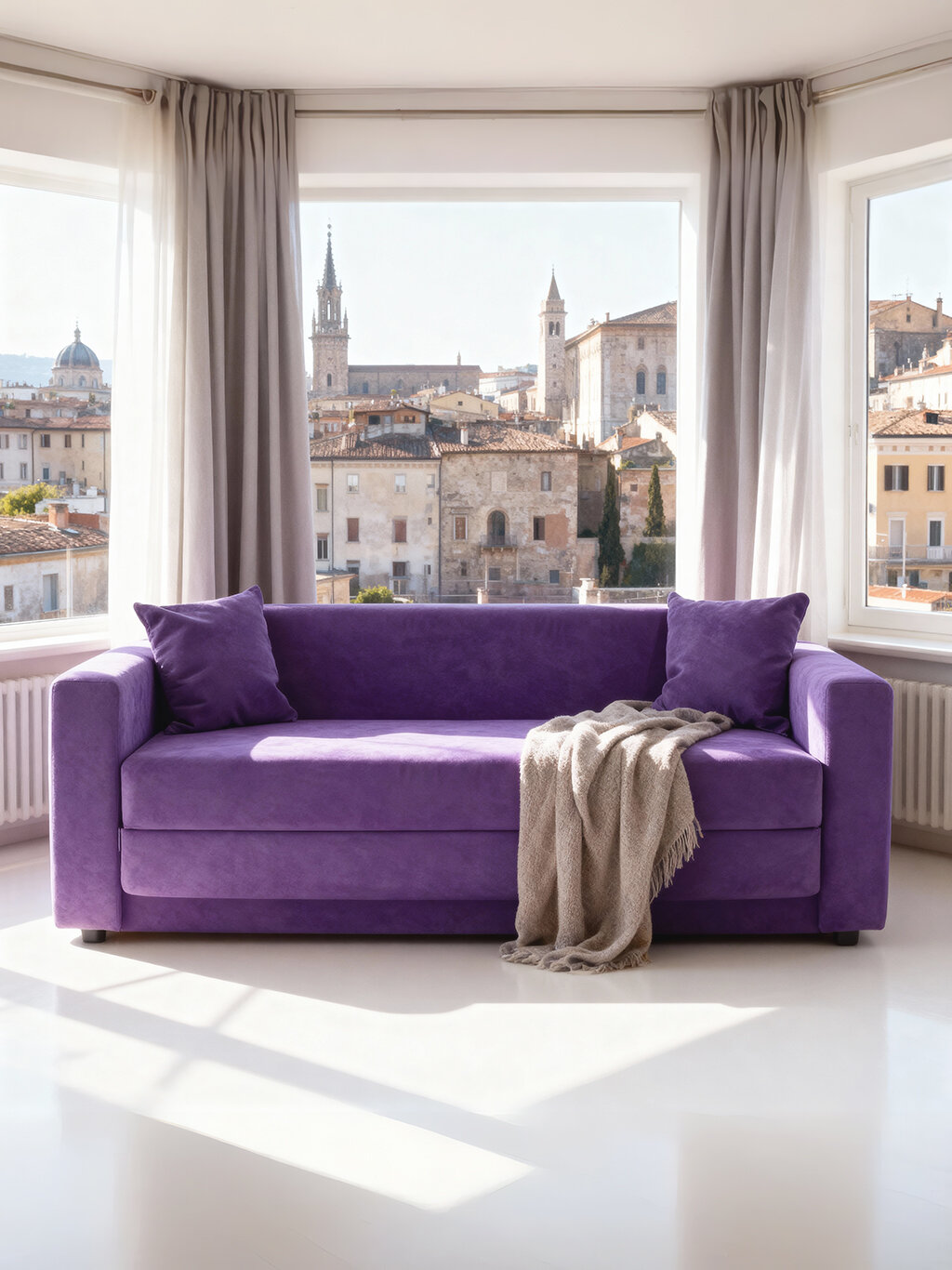 Диван Верона, фиолетовый, аккордеон, диван-кровать, ящик для белья, велюр