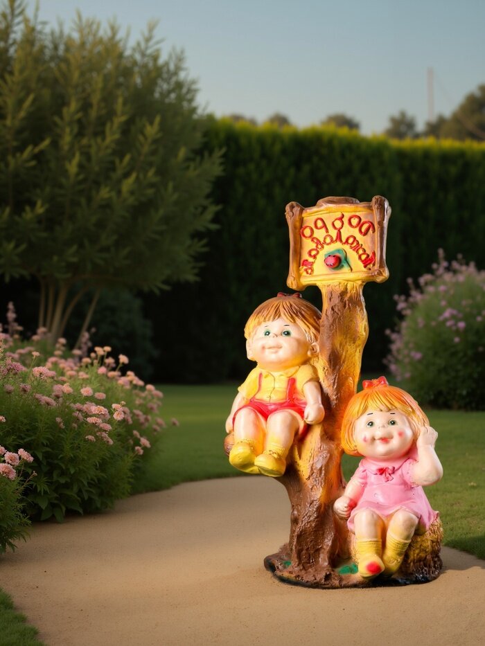 Садовая фигура из гипса «Мальчик и девочка на дереве», 66×31×40 см, микс