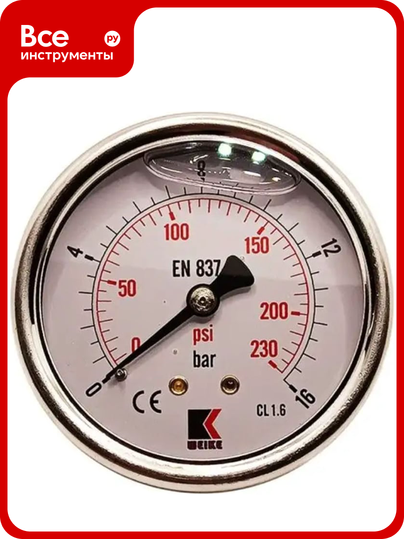 Манометр гидравлический виброустойчивый аркаим WKP1007 на 16 бар, 63 мм, G 1/4", измерения давления