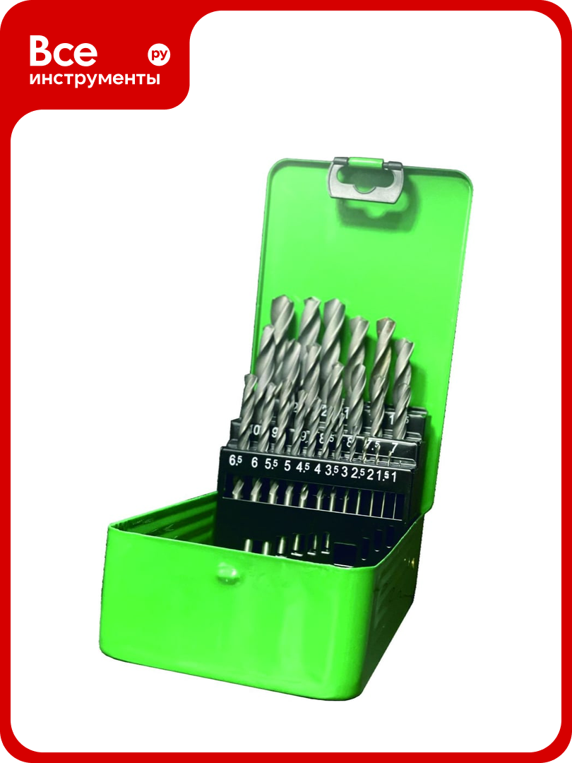 Набор свёрл по металлу в металлическом кейсе резолюкс Р6М5 из 25-ти шт, стали р6м5