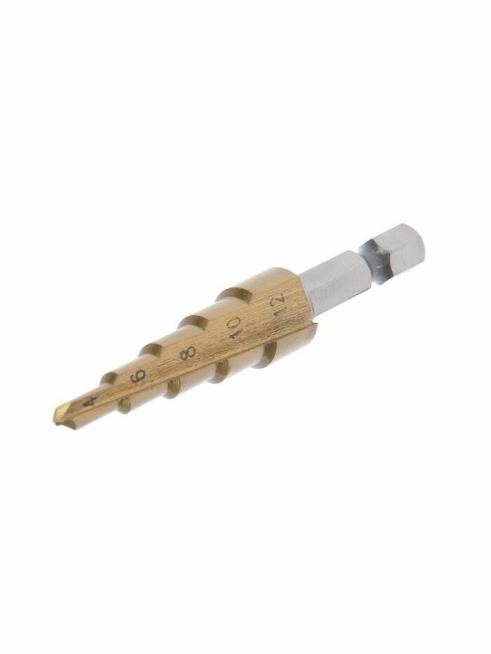 Сверло ступенчатое тундра, HSS, TiN, шестигранный хвостовик, 4 - 12 мм