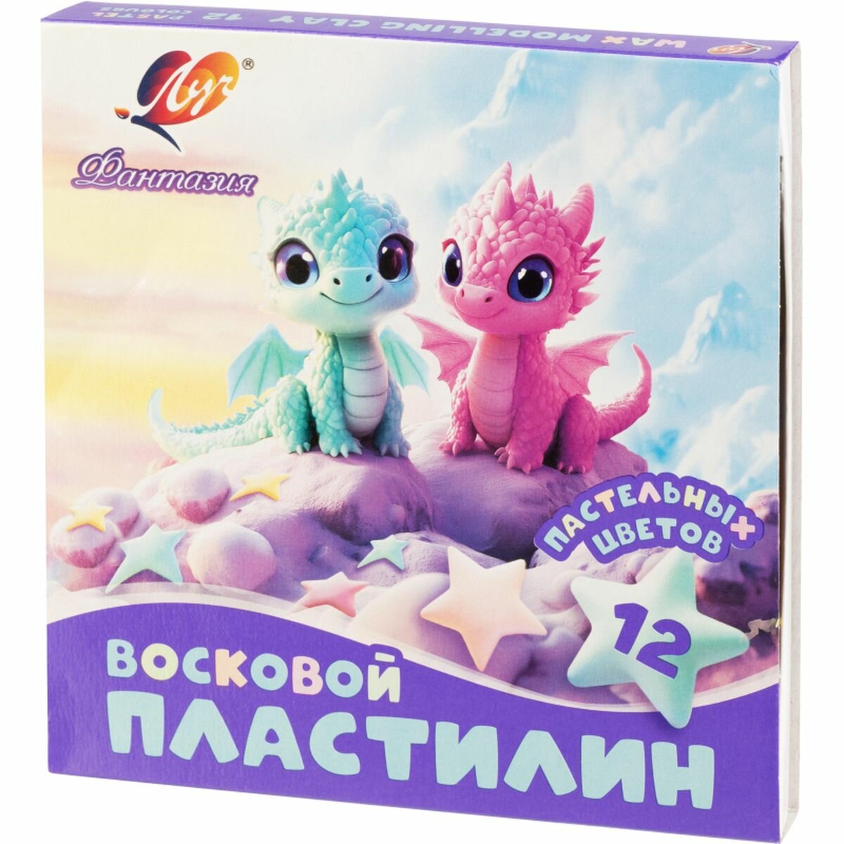 Пластилин восковой 12 цветов Луч "Фантазия", пастель, 180г, с стеком (35С 2290-08)
