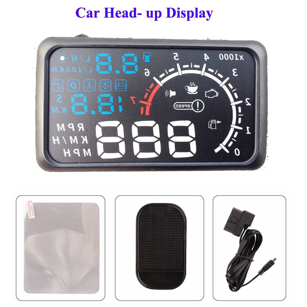 Проектор скорости автомобиля бортовой компьютер проектор скорости дисплей на лобовое стекло проектор скорости HUD OBD2 сбой двигателя расход топлива, Blue White