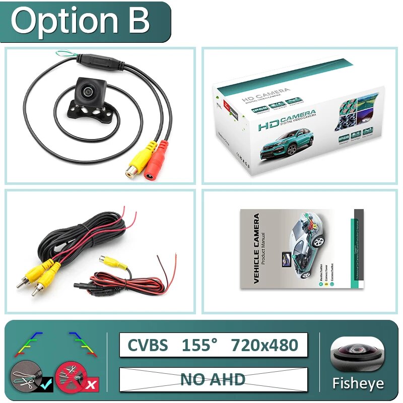 GreenYi ° AHD 1080P Автомобильная камера заднего вида Автомобильный обратный черный объектив «рыбий глаз» ночного видения Водонепроницаемая универсальная, B-720x480-155deg
