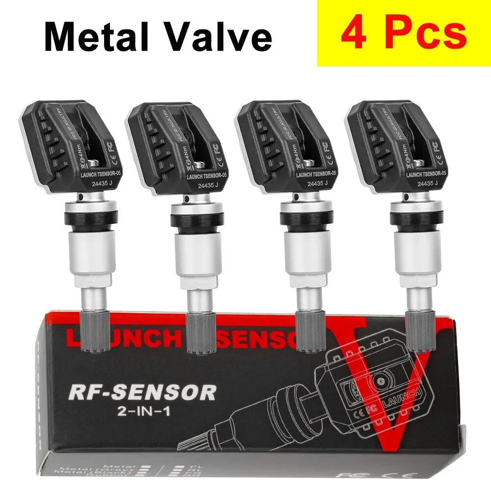 LAUNCH X431 RF-сенсор 315/433 МГц 2 в 1 LTR-05 Датчик TPMS Инструменты для ремонта автомобильных шин Поддержка датчика программирования давления в шинах Обучение, 4pcs, Metal Valve