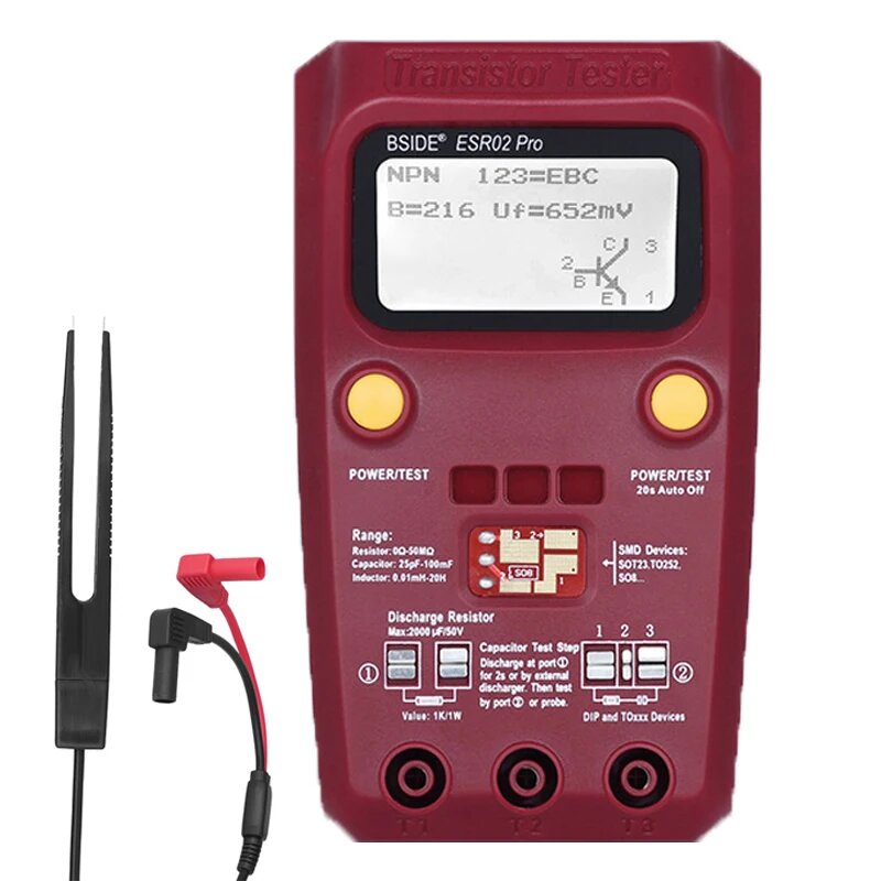 BSIDE ESR02pro Тестер транзисторов Red With Test Clip