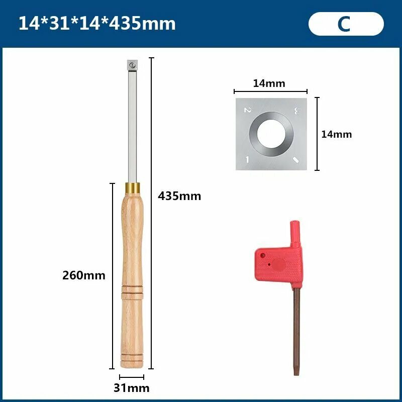 Резец по дереву, Токарные инструменты для деревообработки, твердосплавные лезвия, ручка из бука Квадрат Резец токарный 14x14мм 1шт