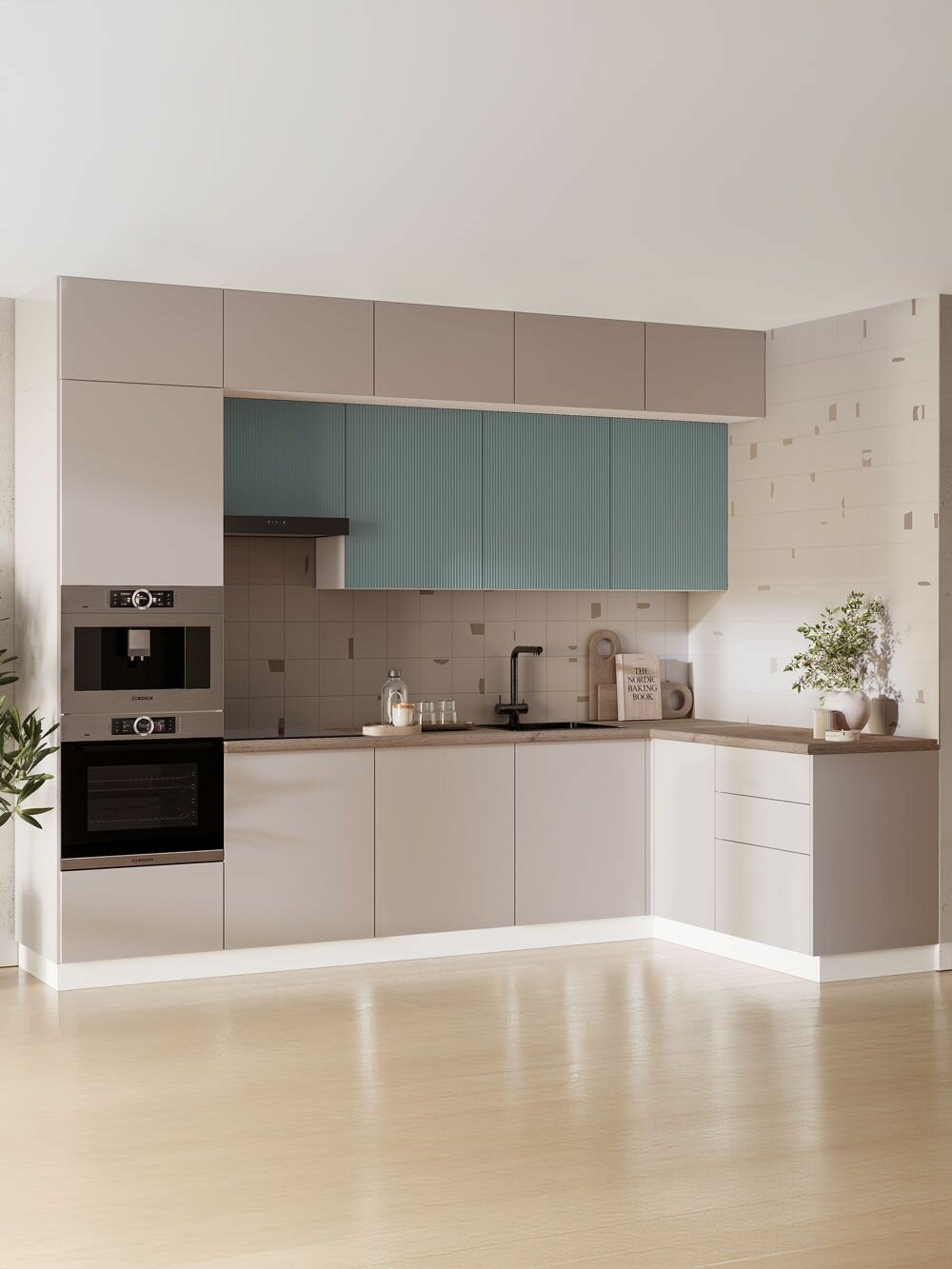 Кухонный гарнитур угловой Шарли 3х1.67 м, мебель для дома и кухни, Белый / Шарли Бриз / Кашемир / столешница Антарес