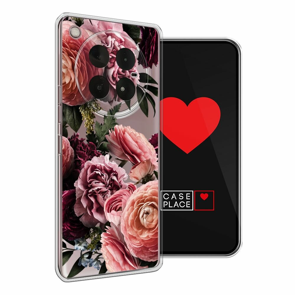 Чехол на Infinix Zero 40 4G / Инфиникс Зеро 40 4G с принтом "Бордовые винтажные цветы", прозрачный — фото 1