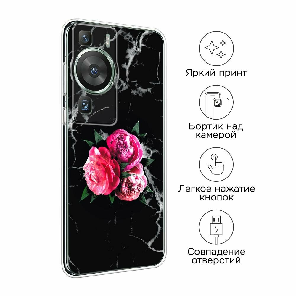 Чехол на Huawei P60/P60 Pro / Хуавей P60/P60 Про с принтом "Букет на черном мраморе" — фото 1