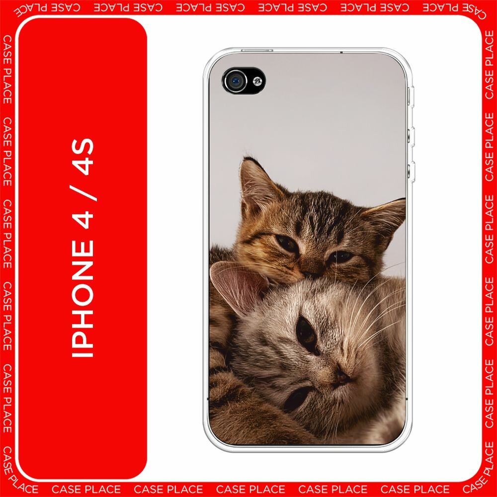 Чехол на Apple iPhone 4/4S / Айфон 4/4S с принтом "Нежные котята - 14 февраля"