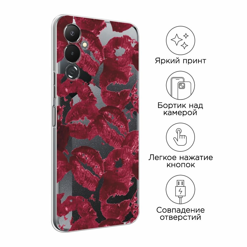 Чехол на Tecno Pova 4 / Текно Пова 4 с принтом "Помада паттерн 2", прозрачный — фото 1