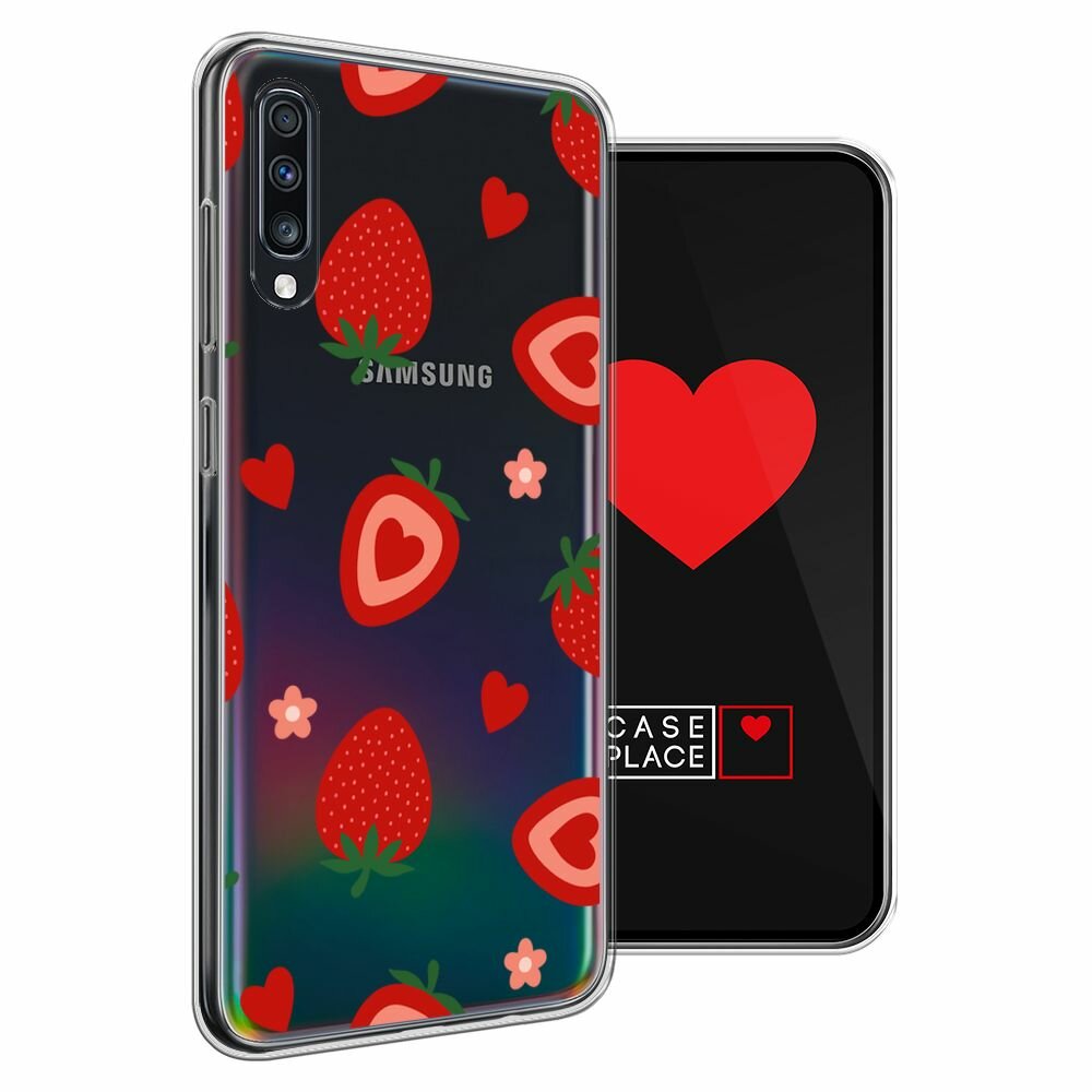 Чехол на Samsung Galaxy A70 / Самсунг Галакси А70 с принтом "Heart strawberries 2 - 14 февраля", прозрачный — фото 1