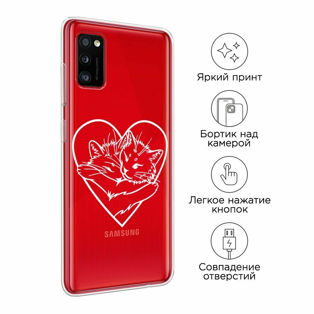 Чехол на Samsung Galaxy A41 / Самсунг Галакси А41 с принтом "Влюблённые котики рисунок 2 - 14 февраля", прозрачный — фото 1