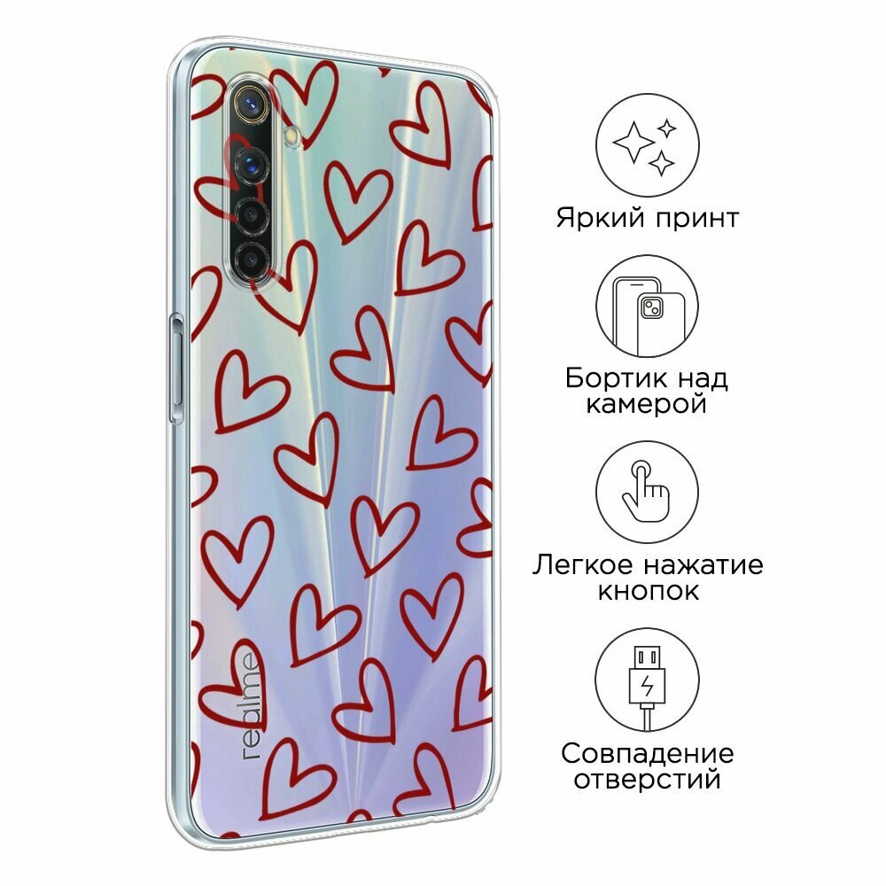 Чехол на Realme 6 / Реалми 6 с принтом "Little hearts doodles 2 - 14 февраля", прозрачный — фото 1