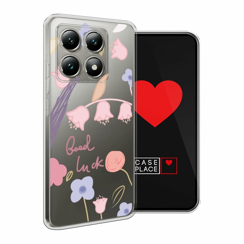 Чехол на Xiaomi 14T / Сяоми 14T с принтом "Lucky flowers", прозрачный — фото 1