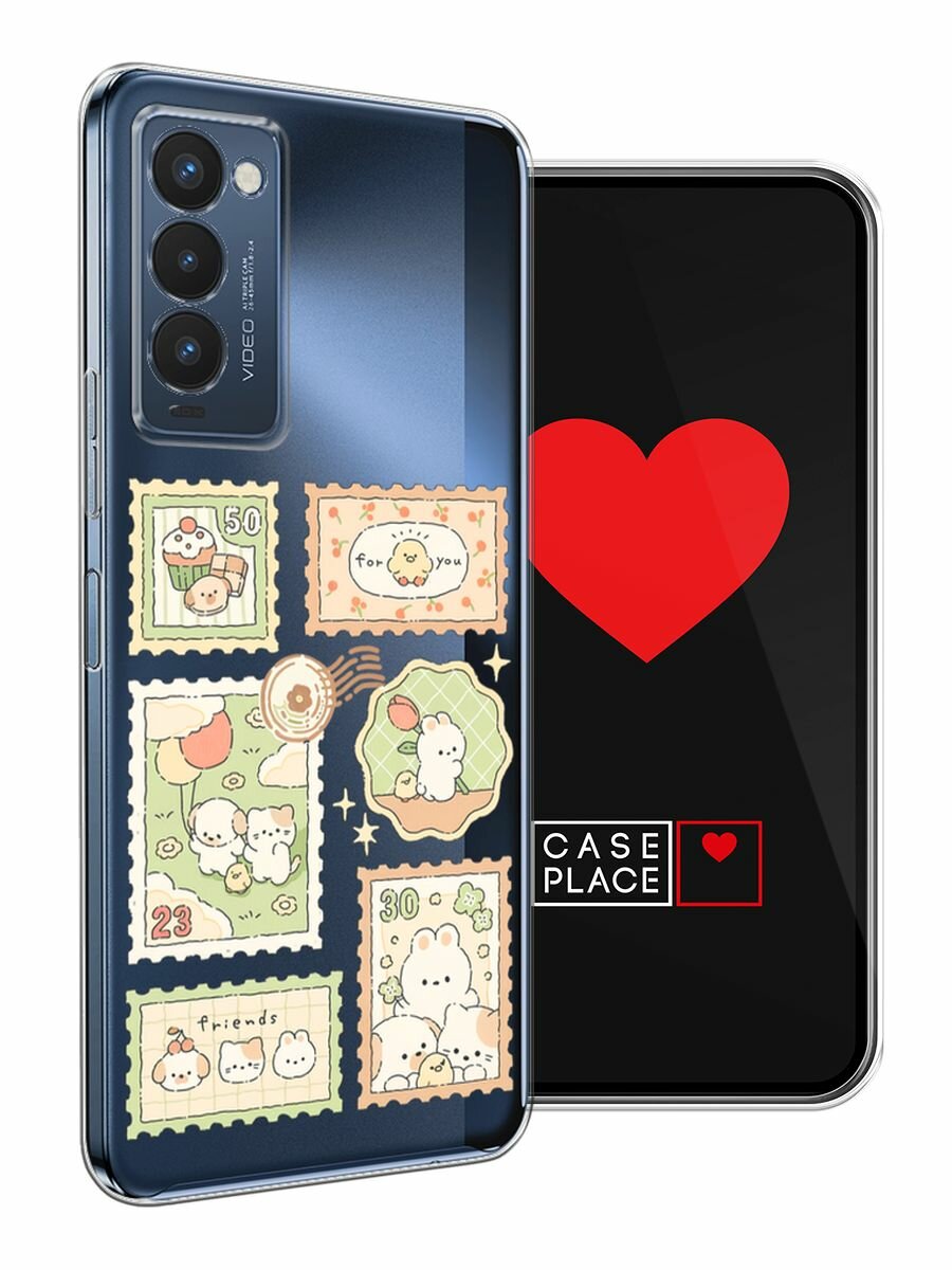 Чехол на Tecno Camon 18P / Техно Камон 18Р с принтом "Милые марки", прозрачный — фото 1