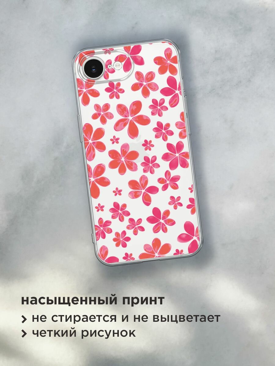 Чехол на Apple iPhone 16e/17e / Айфон 16е/17e с принтом "Росыпь ярких цветов", прозрачный — фото 1