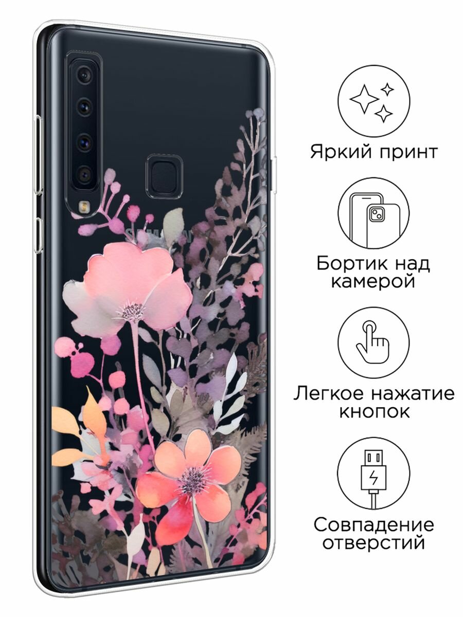 Чехол на Samsung Galaxy A9 2018 / Самсунг Галакси А9 2018 с принтом "Лиловые полевые цветы", прозрачный — фото 1