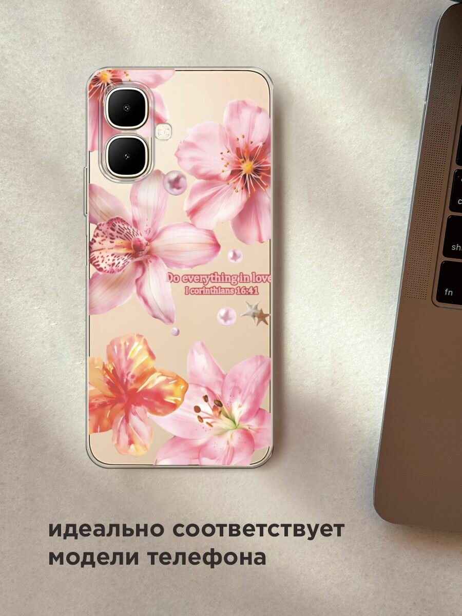 Чехол на Infinix Smart 10 / Инфиникс Смарт 10 с принтом "Тропические соцветия", прозрачный — фото 1