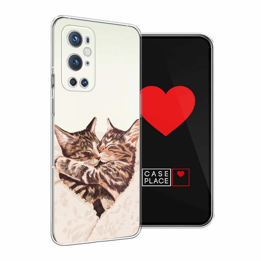 Чехол на OnePlus 9 Pro / ВанПлас 9 Про с принтом "Влюбленные котейки - 14 февраля" — фото 1