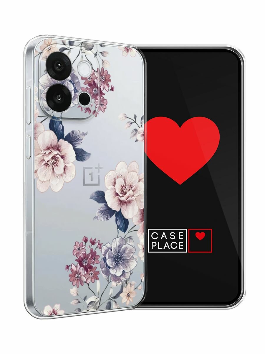 Чехол на OnePlus 13T / Ван Плас 13Т с принтом "Нежные винтажные цветы", прозрачный — фото 1