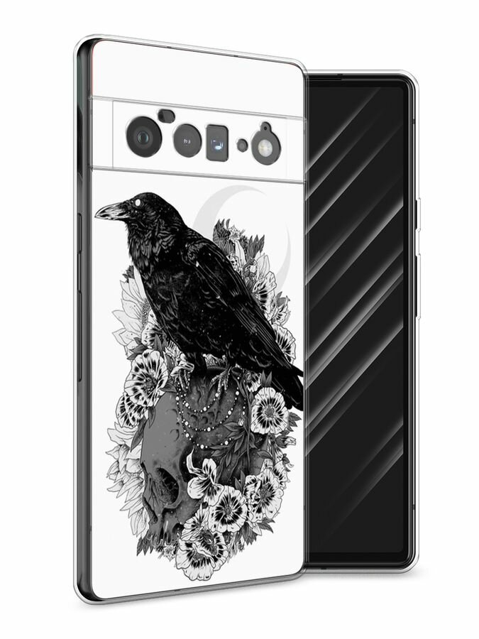 Чехол на Google Pixel 6 Pro / Гугл Пиксель 6 Pro с принтом "Череп и ворона 1"