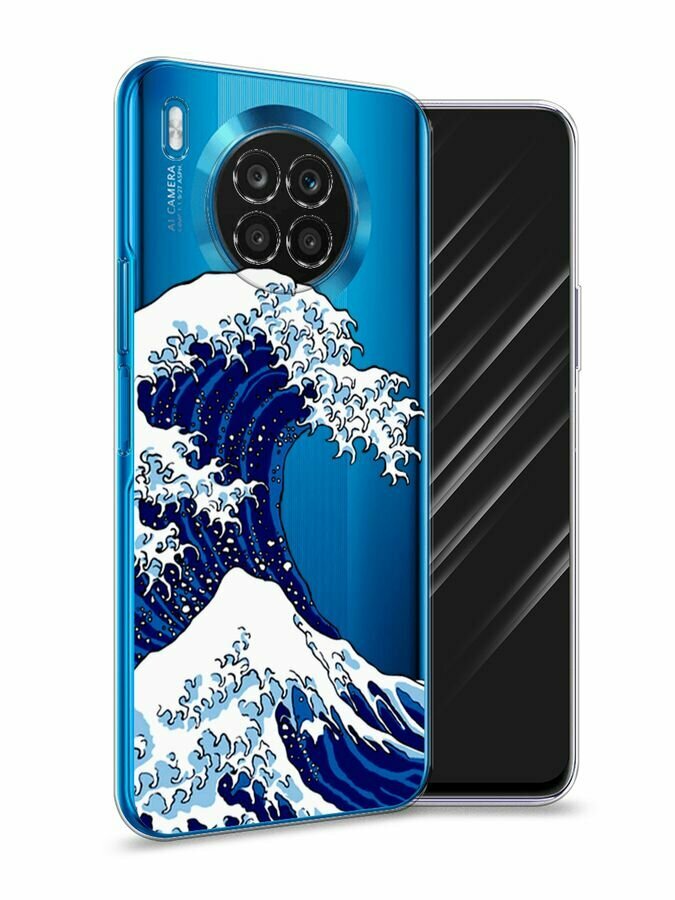 Чехол на Huawei Nova 8i/Honor 50 Lite / Хуавей Нова 8i/Хонор 50 Лайт с принтом "Волна над Фудзи", прозрачный