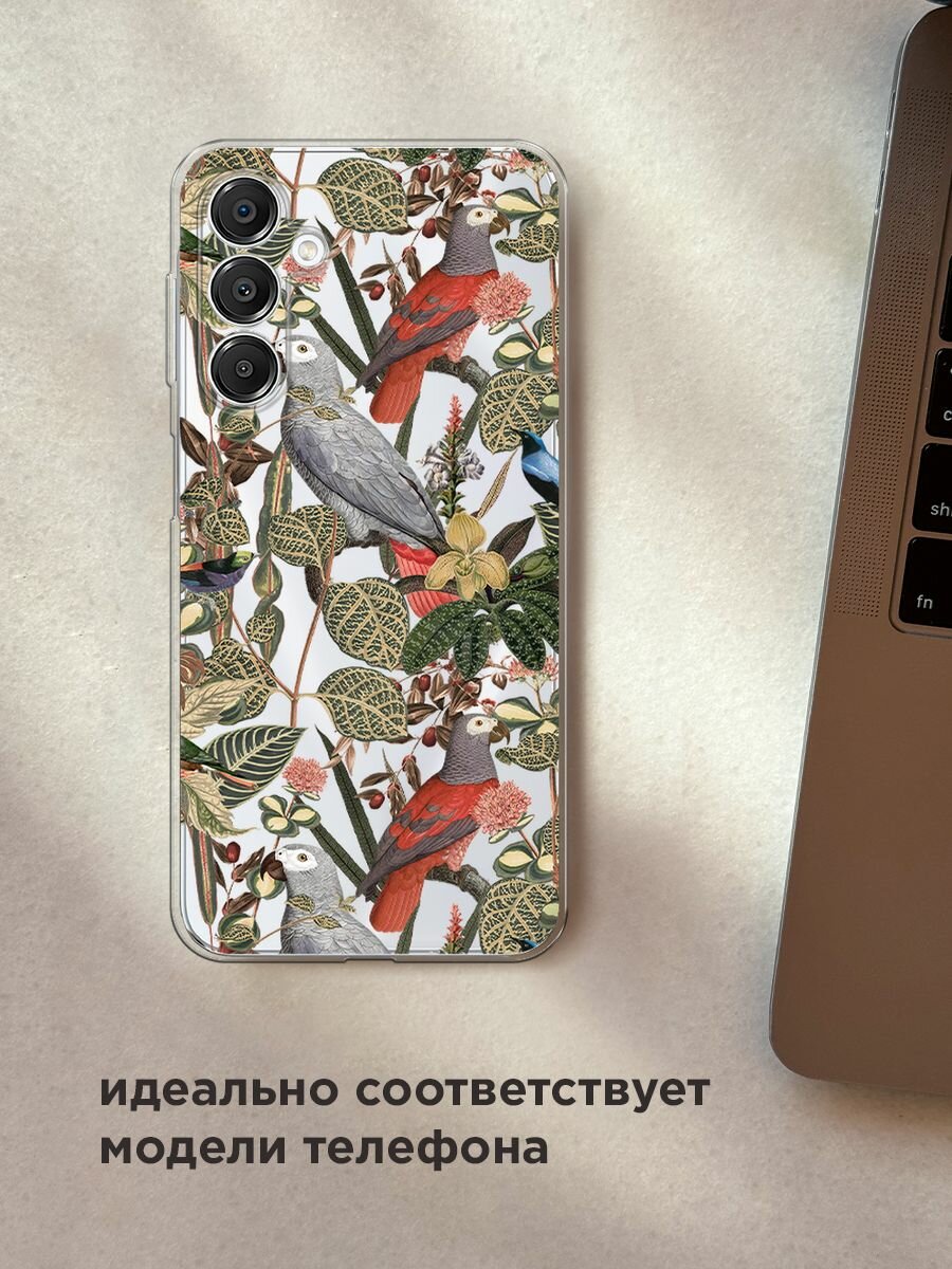 Чехол на Samsung Galaxy A16 / Самсунг А16 с принтом "Tropical pattern", прозрачный — фото 1