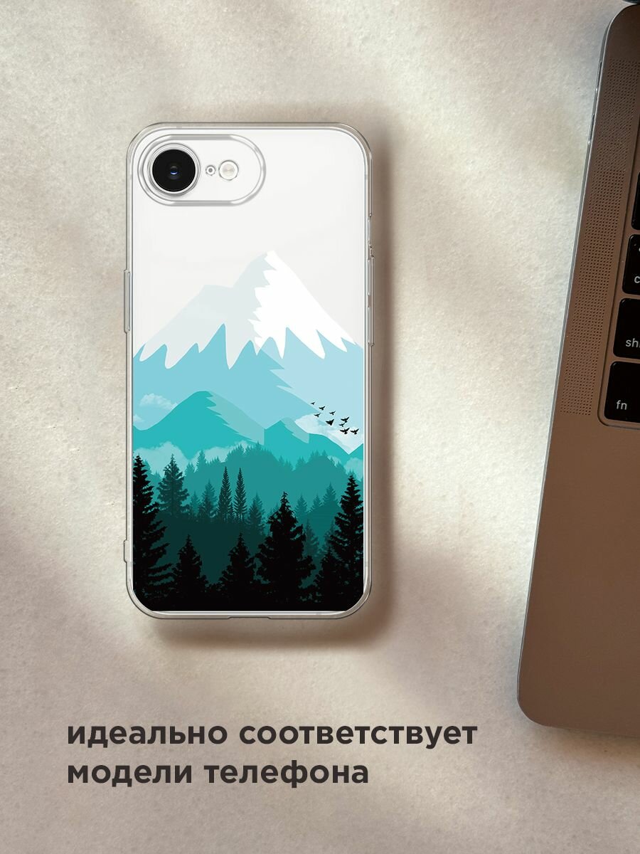Чехол на Apple iPhone 16e/17e / Айфон 16е/17e с принтом "Синяя снежная гора", прозрачный — фото 1