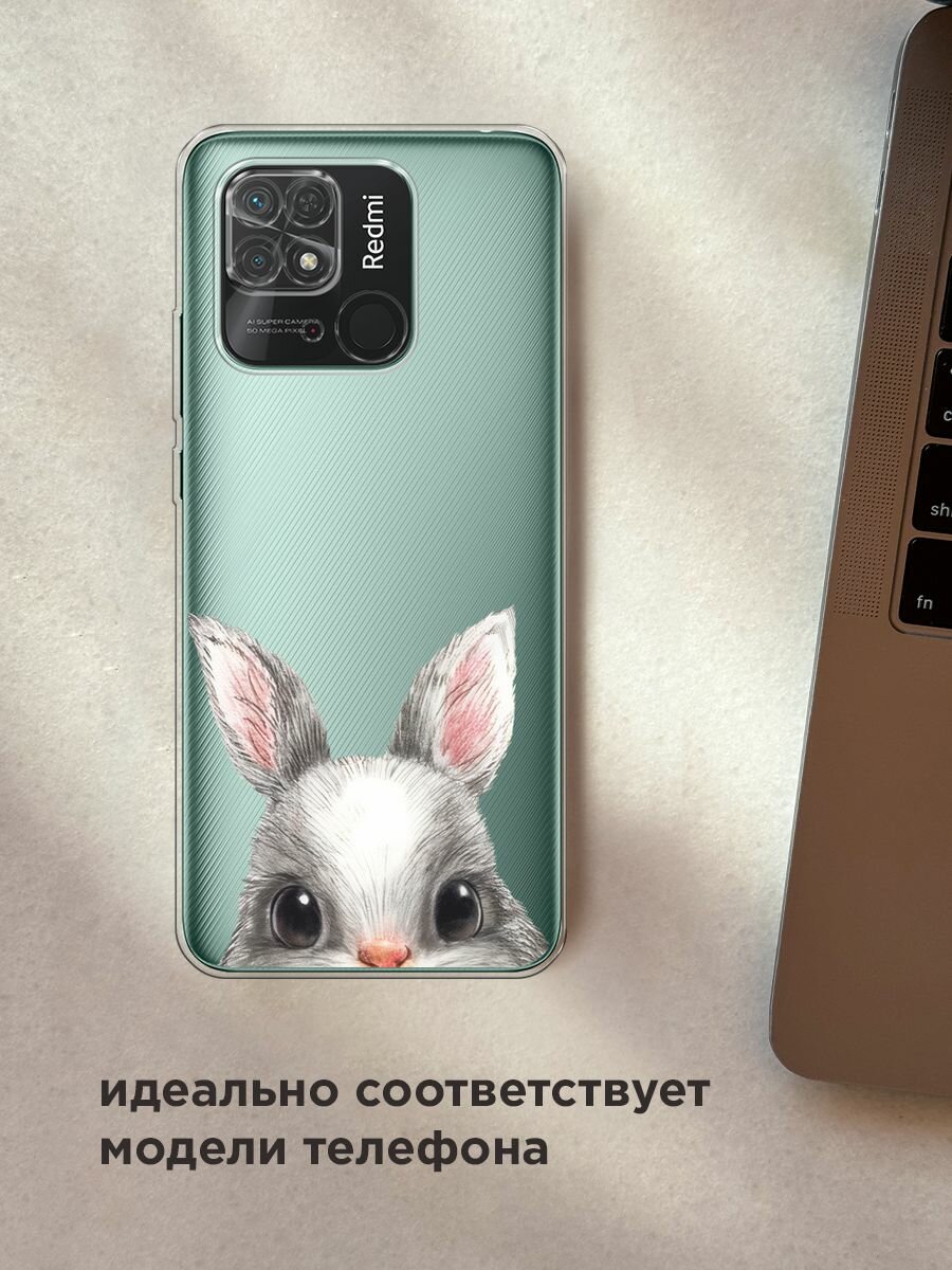 Чехол на Xiaomi Redmi 10C / Сяоми Редми 10C с принтом "Карандашный кролик 2 - 8 марта", прозрачный — фото 1