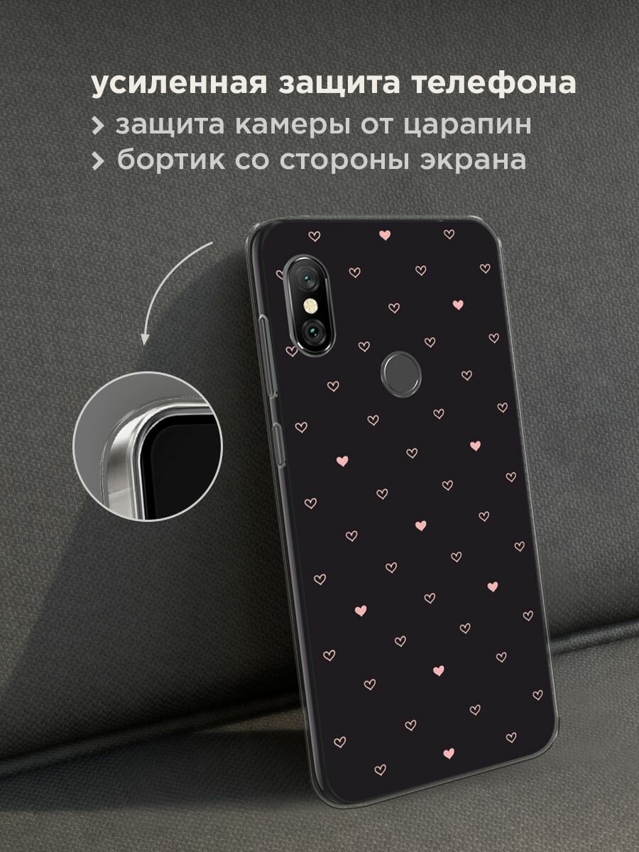 Чехол на Xiaomi Redmi Note 6 Pro / Сяоми Редми Нот 6 Про с принтом "Черный фон и сердечки" — фото 1