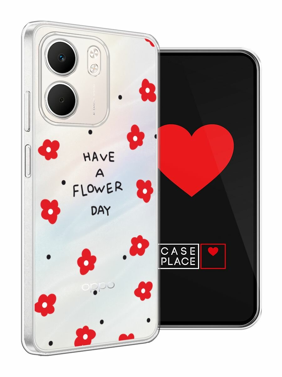 Чехол на Oppo A5x / Оппо А5x с принтом "Have a flower day 2", прозрачный — фото 1